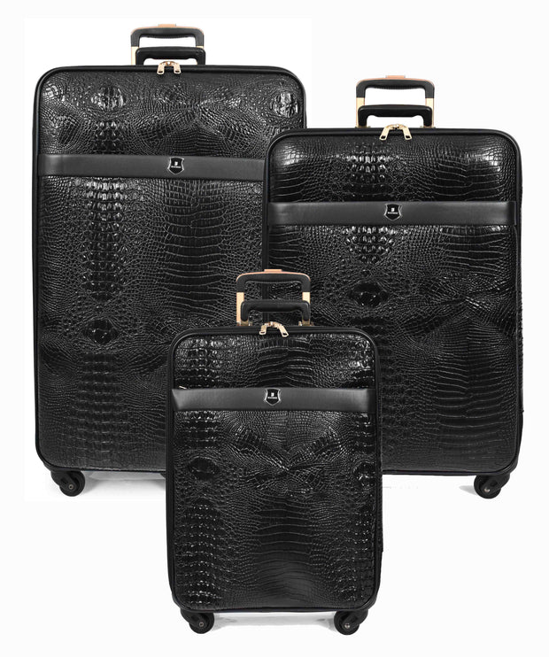 Motion Black Croc-Embossed PU Leather Luggage Set Lightweight Suitcases ...